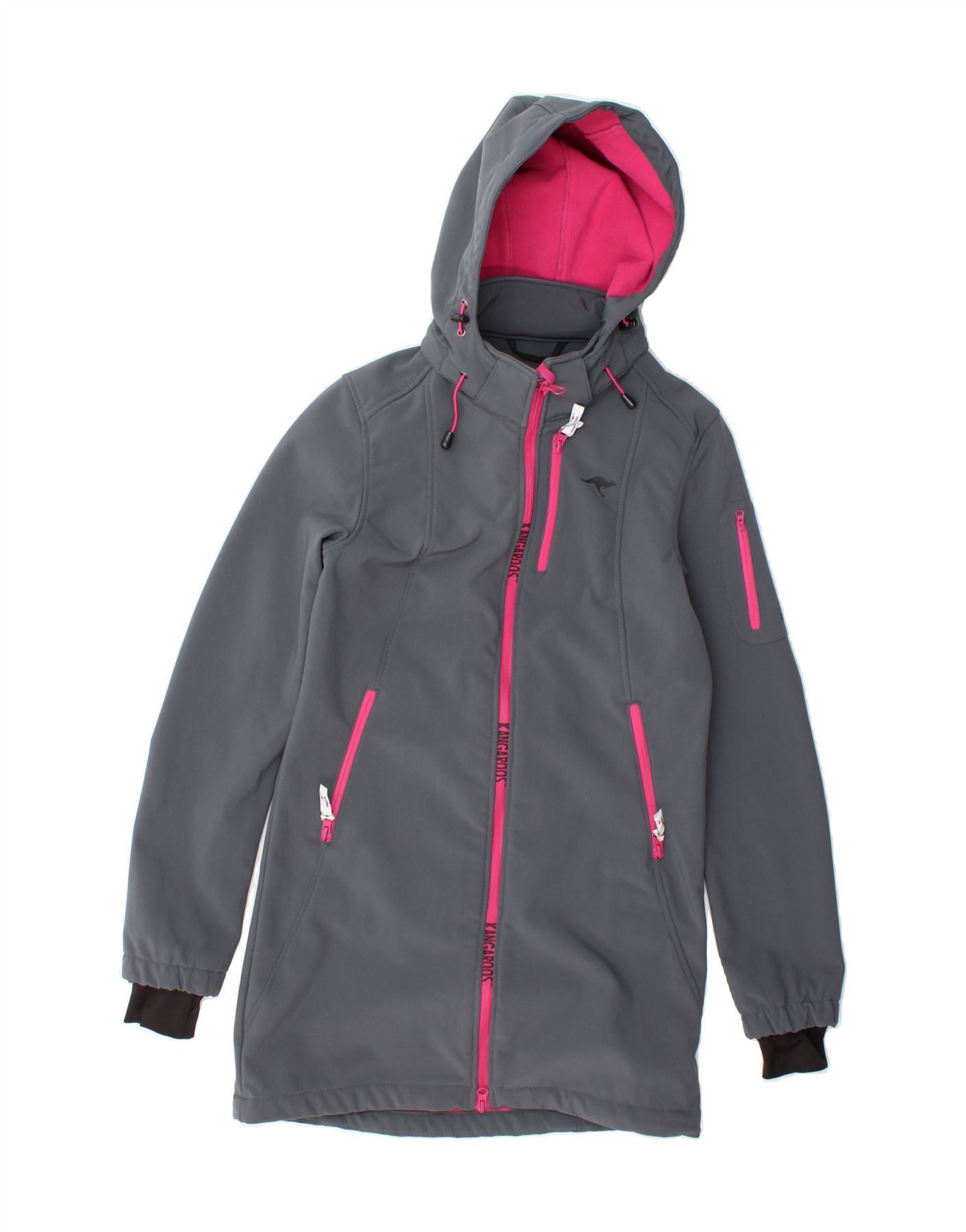 KANGAROOS Womens Hooded Windbreaker Coat UK 6 XS Grey Polyester ...