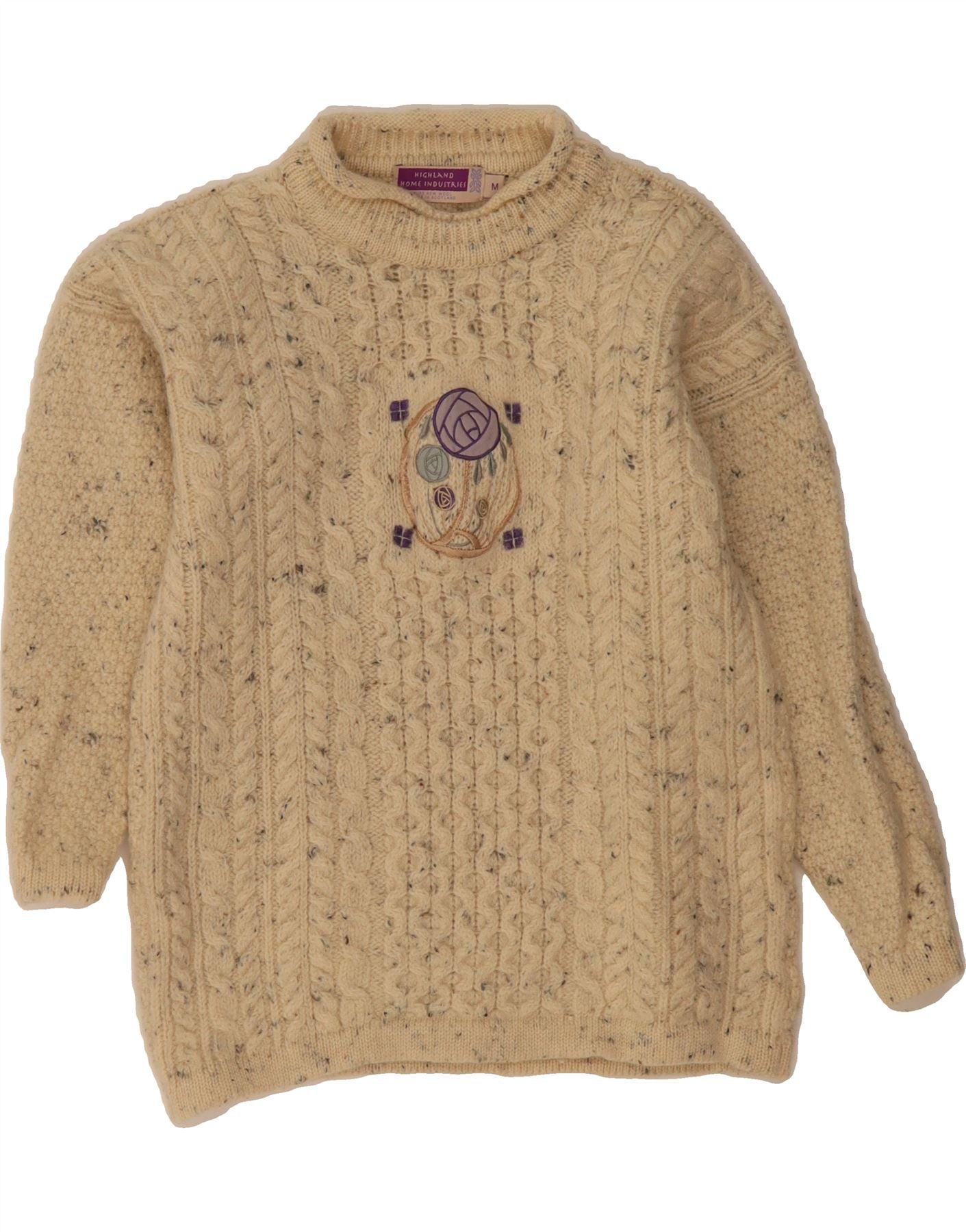 HIGHLAND Womens Turtle Neck Jumper Sweater UK 14 Medium Beige Flecked ...