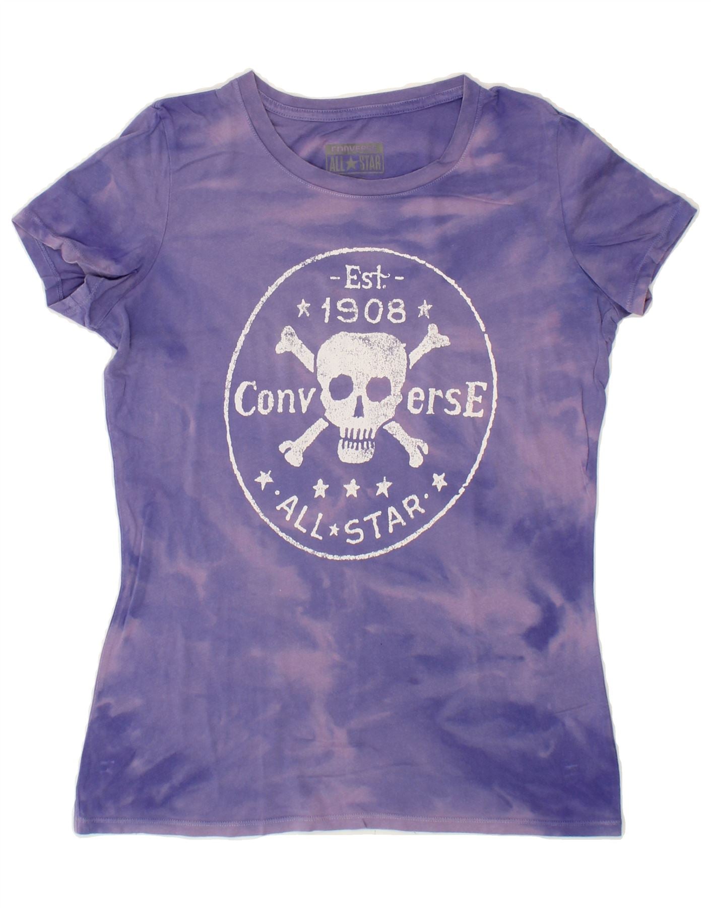 CONVERSE Womens Graphic T Shirt Top UK 6 XS Purple Tie Dye Cotton Vintage Second Hand Clothing Online Messina Hembry
