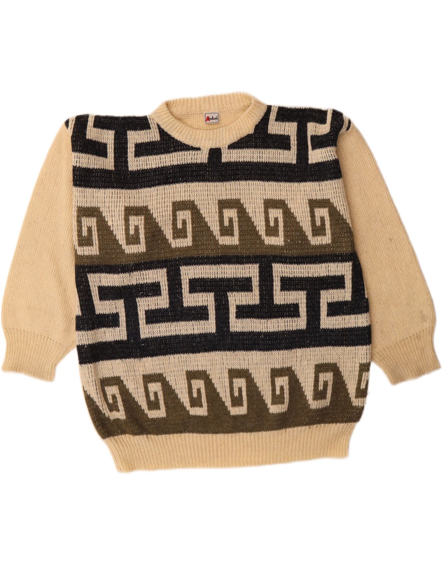 VINTAGE Mens Crew Neck Jumper Sweater Large Beige Geometric – Messina ...