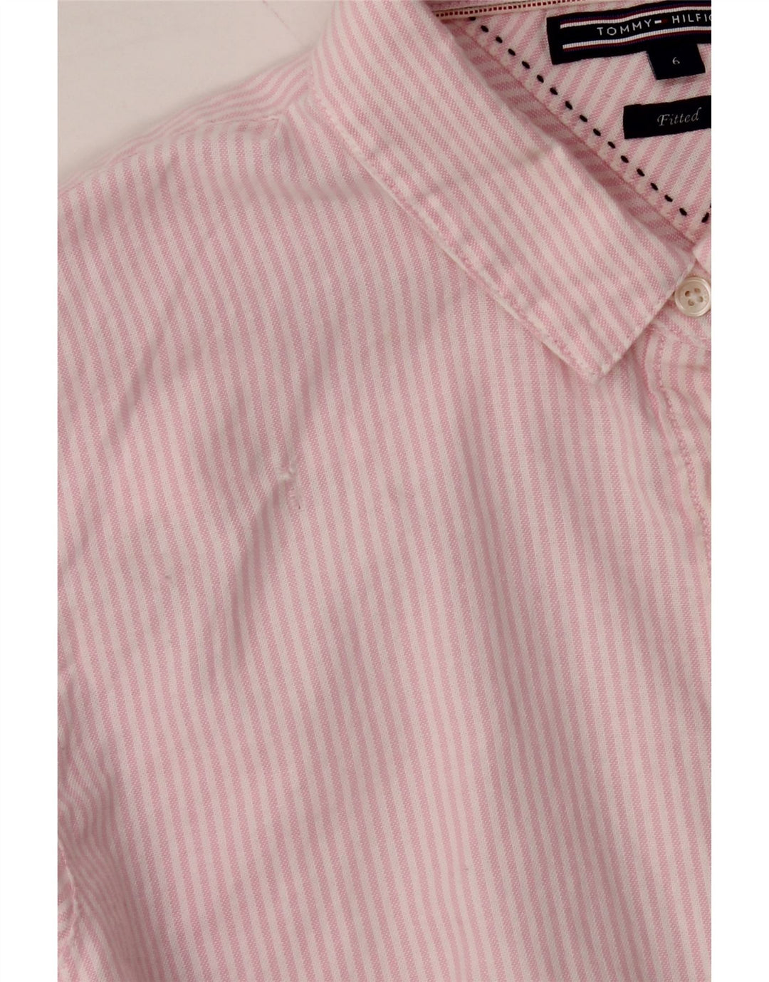 TOMMY HILFIGER Womens Fitted Shirt US 6 Medium Pink Pinstripe Cotton ...