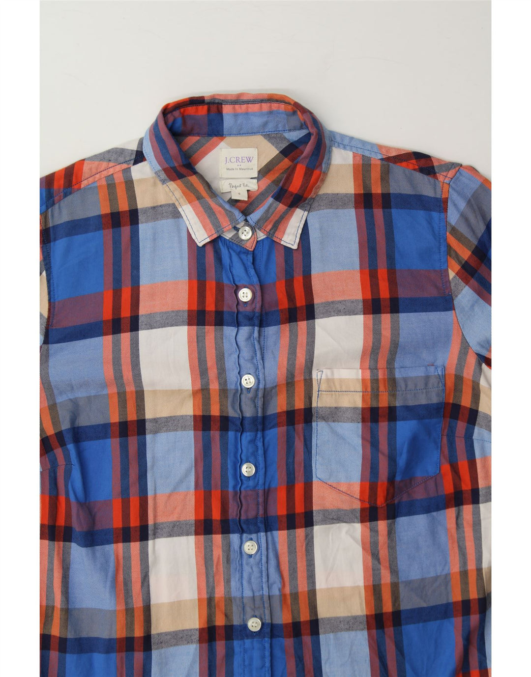J. CREW Womens Perfect Fit Longline Flannel Shirt UK 10 Small Blue Che ...