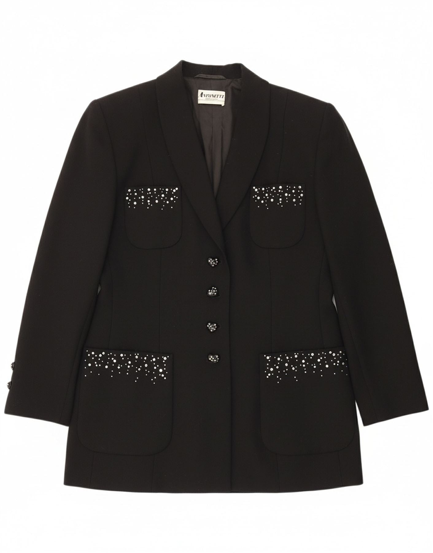 ANTONETTE Womens 4 Button Blazer Jacket UK 16 Large Black Wool ...