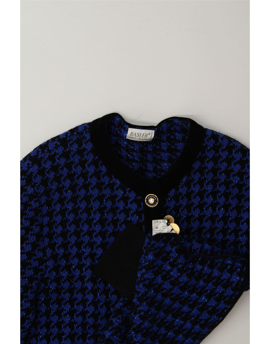 BASLER Womens Cardigan Sweater EU 42 Large Blue Houndstooth Wool ...
