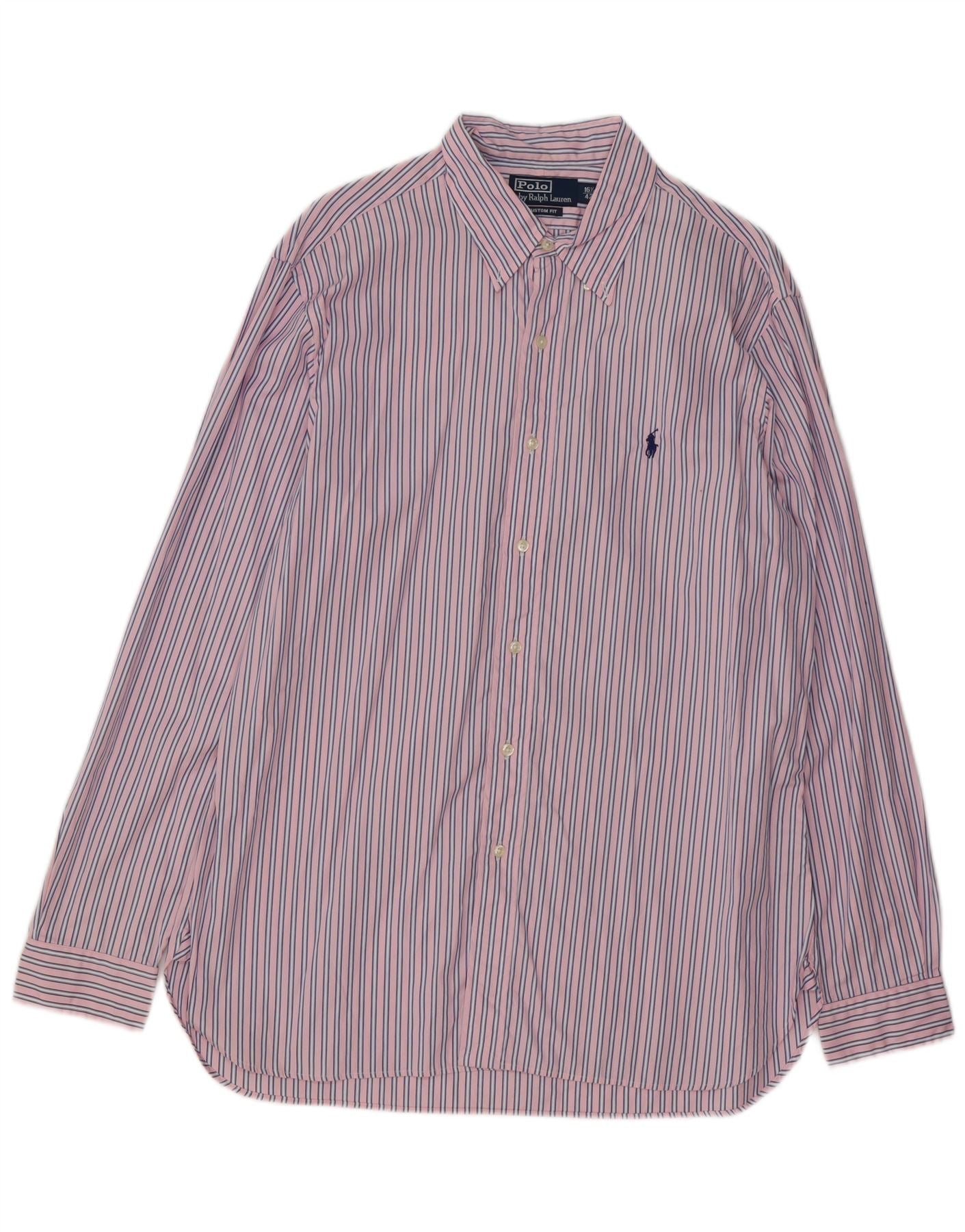 POLO RALPH LAUREN Mens Custom Fit Shirt Size 42 16 1/2 Large Pink Stri ...