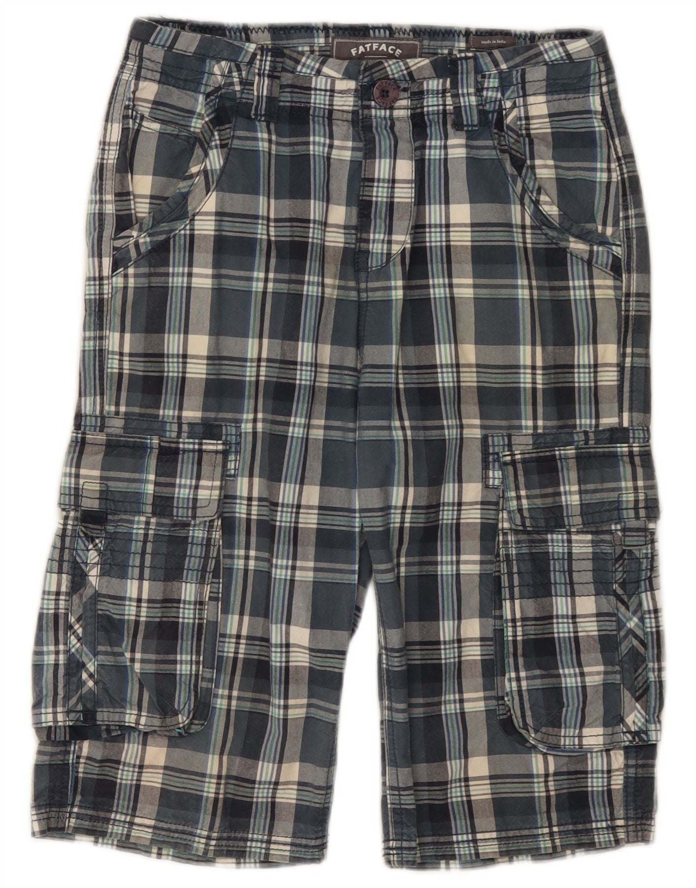 FAT FACE Boys Cargo Bermuda Shorts 12-13 Years W26 Blue Check Cotton ...