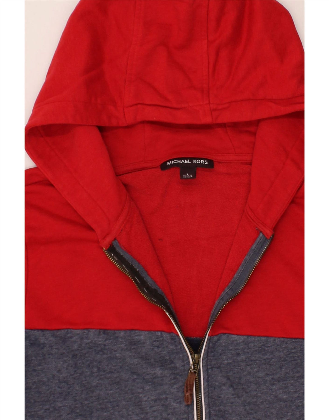 MICHAEL KORS Mens Zip Hoodie Sweater Large Navy Blue Colourblock Polye ...
