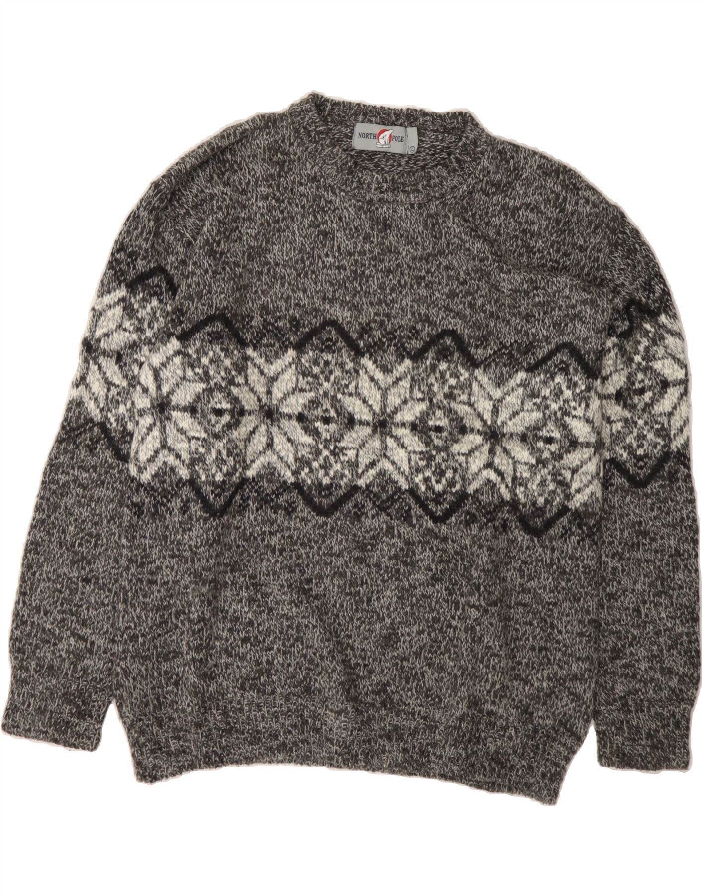 NORTH POLE Mens Crew Neck Jumper Sweater Large Grey Fair Isle Acrylic ...