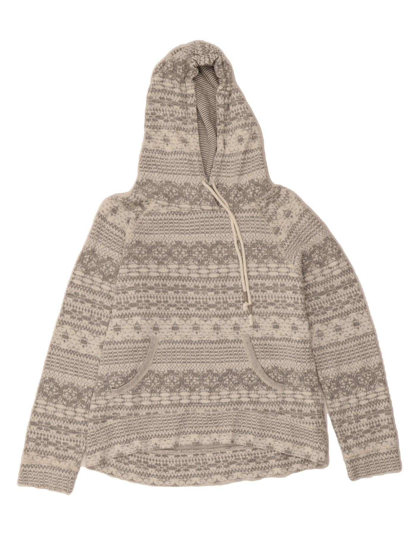 FAT FACE Womens Oversized Hooded Jumper Sweater UK 6 XS Grey Fair Isle ...