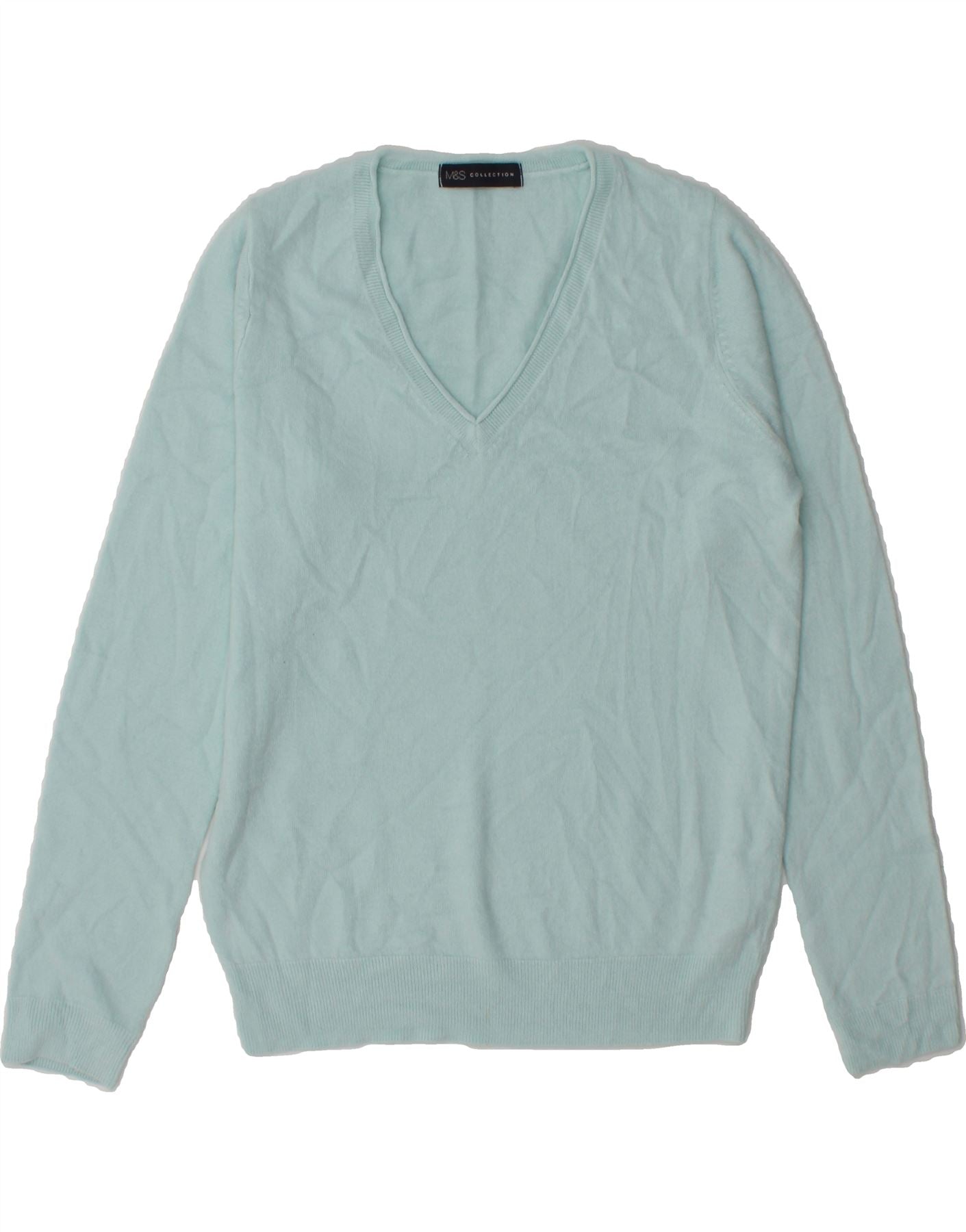 MARKS & SPENCER Womens V-Neck Jumper Sweater UK 12 Medium Blue Acrylic ...