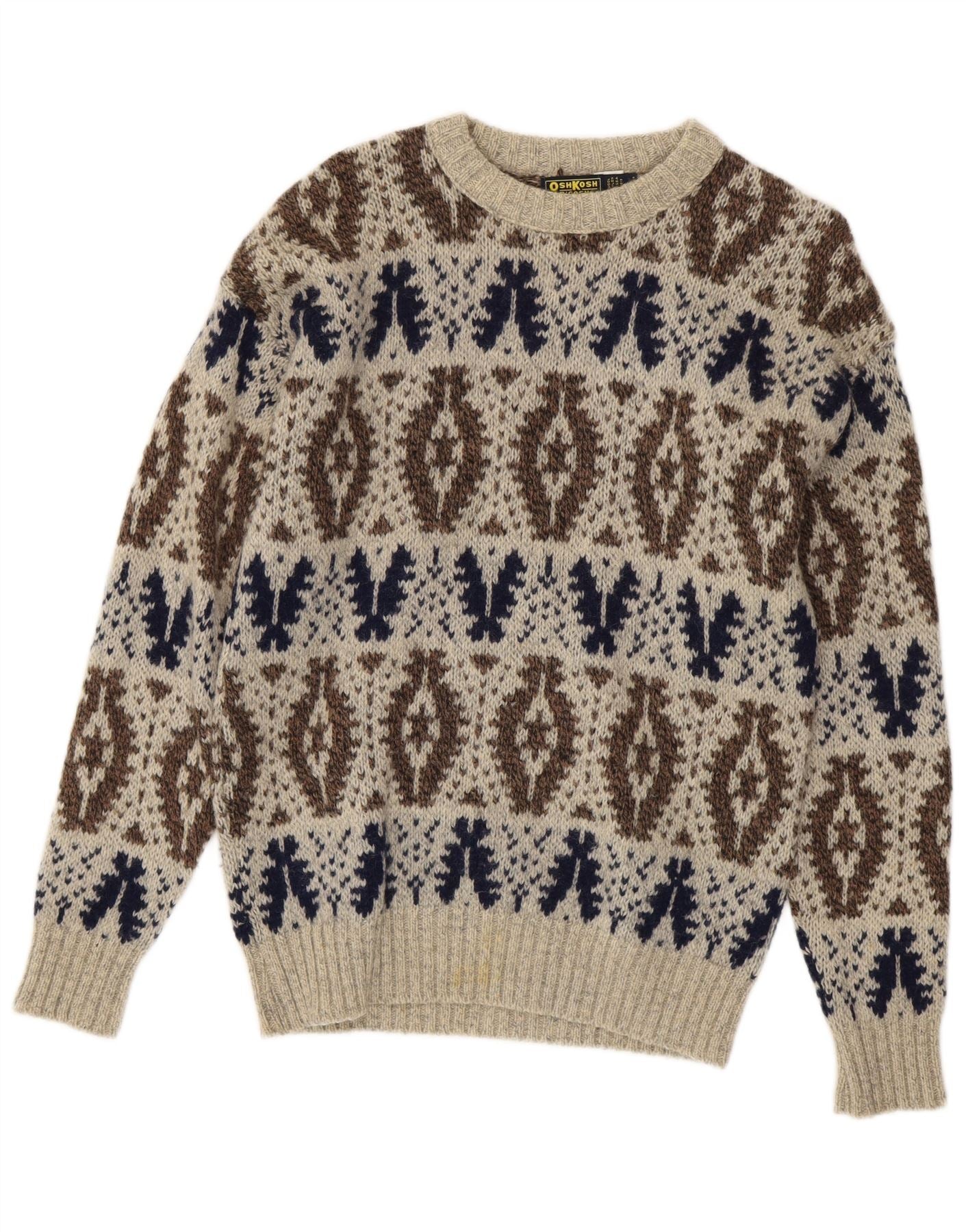 Osh Kosh Mens Boat Neck Jumper Sweater Large Grey Fair Isle Wool ...