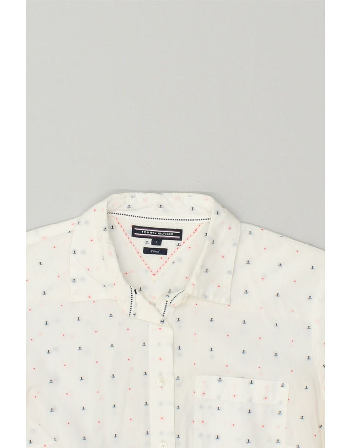 TOMMY HILFIGER Womens Fitted Shirt US 2 XS White Spotted Cotton ...