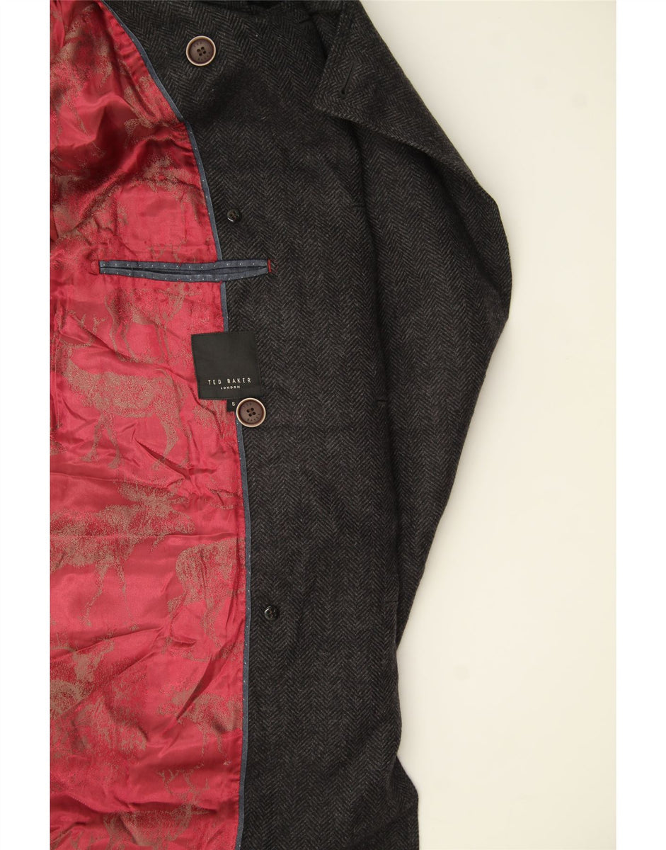 TED BAKER Mens Pea Coat Size 5 XL Grey Chevron Wool | Vintage & Second ...