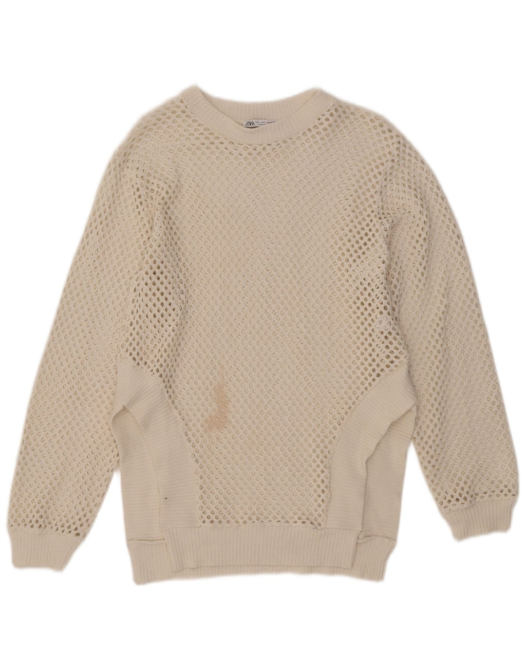 Zara Womens Crochet Boat Neck Jumper Sweater UK 10 Small Off White ...