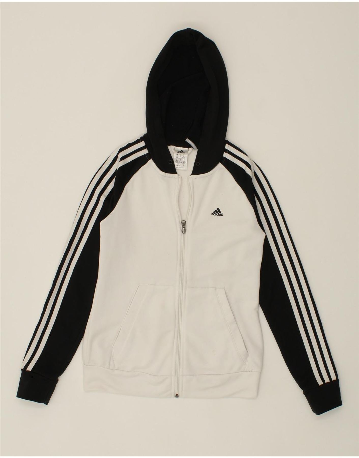 ADIDAS Womens Climalite Zip Hoodie Sweater UK 4/6 XS White Colourblock ...