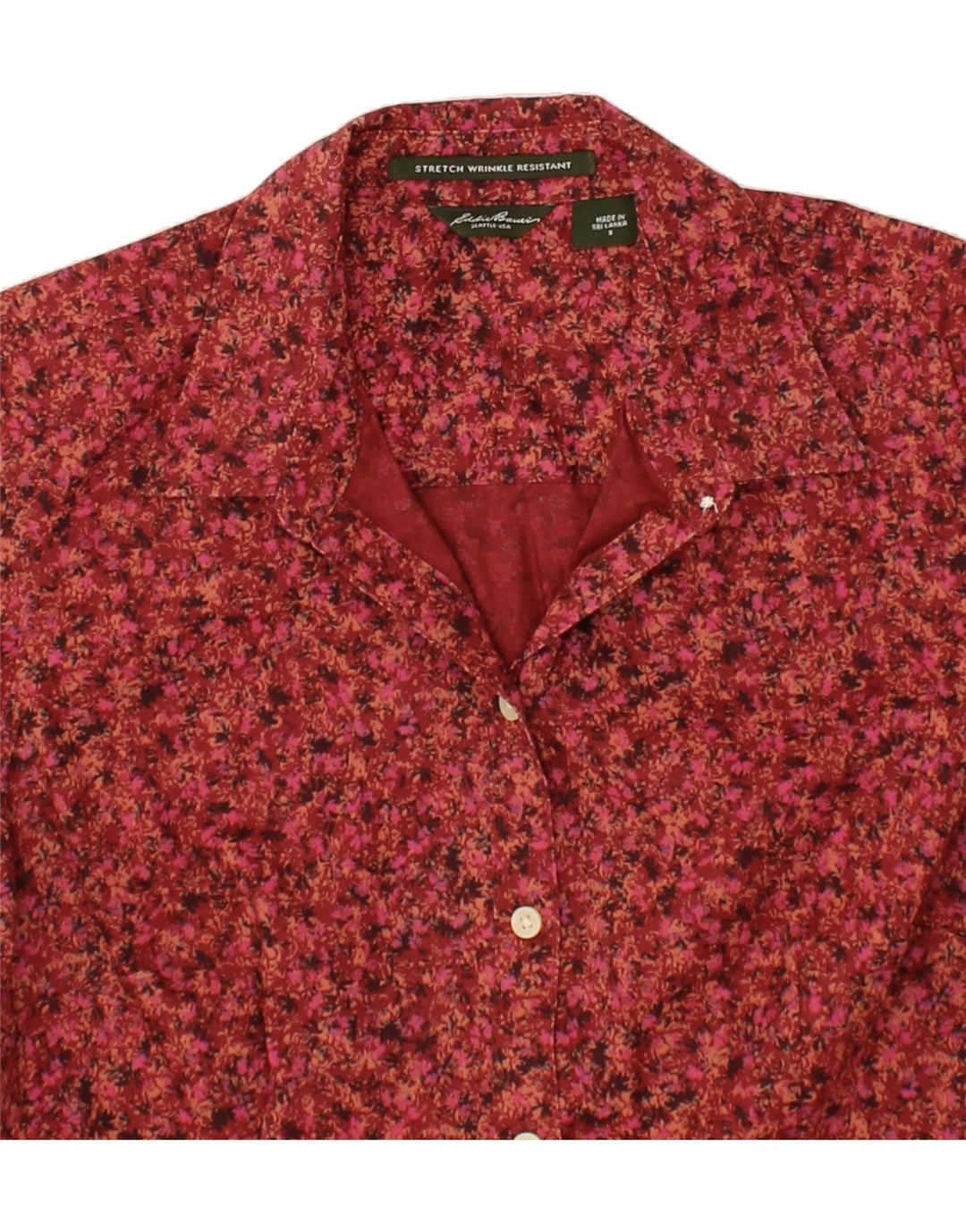 EDDIE BAUER Womens Wrinkle Resistant Shirt UK 10 Small Red Floral Cott ...