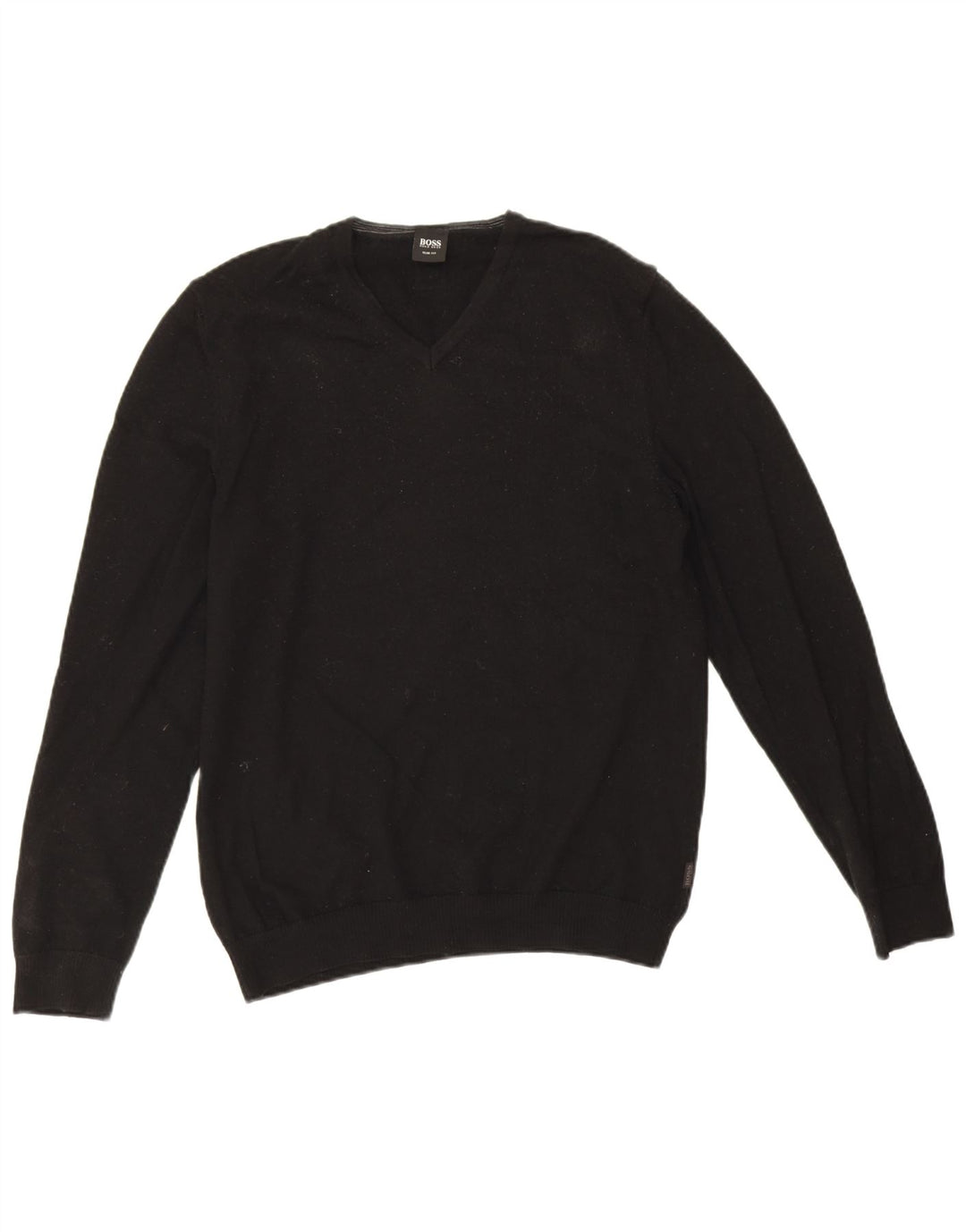 Hugo Boss Mens Slim Fit V-Neck Jumper Sweater Large Black Virgin Wool ...