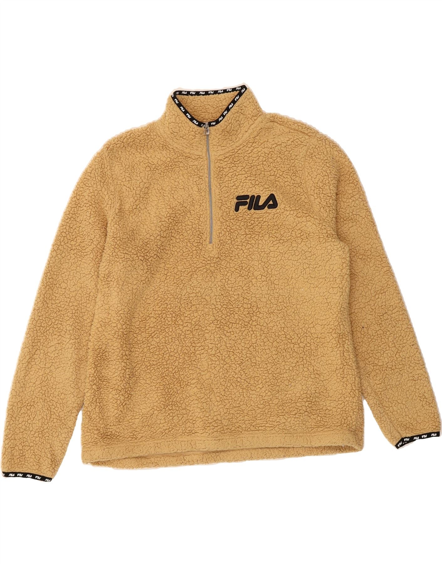 FILA Womens Oversized Graphic Zip Neck Fleece Jumper UK 16 Large Beige ...