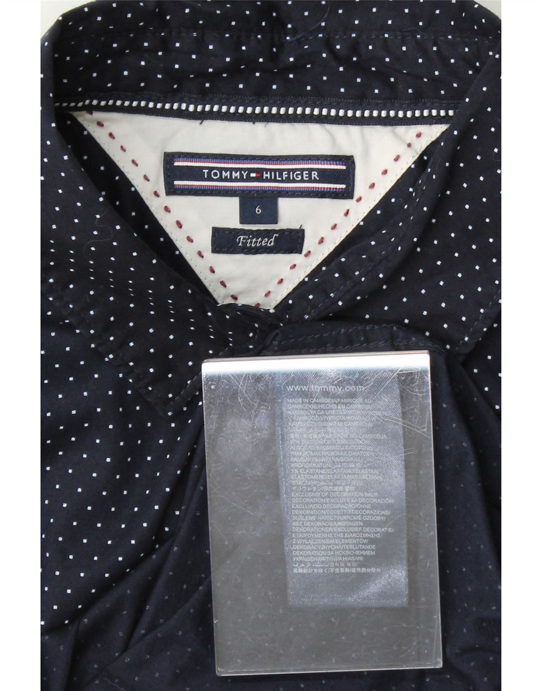 TOMMY HILFIGER Womens Fitted Shirt US 6 Medium Navy Blue Polka Dot Cot ...