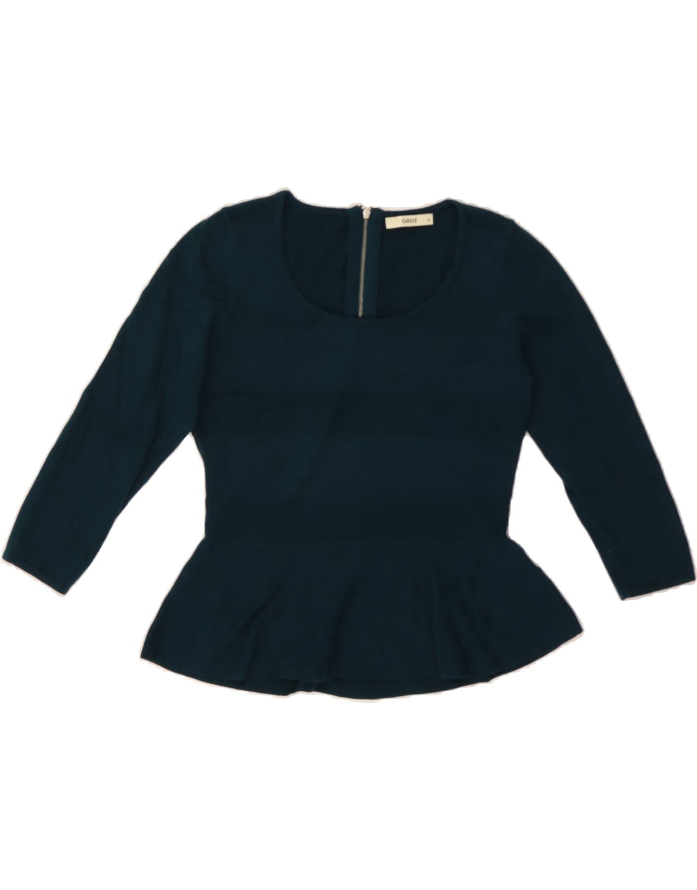 OASIS Womens 3/4 Sleeve Crew Neck Jumper Sweater UK 6 XS Green Striped ...