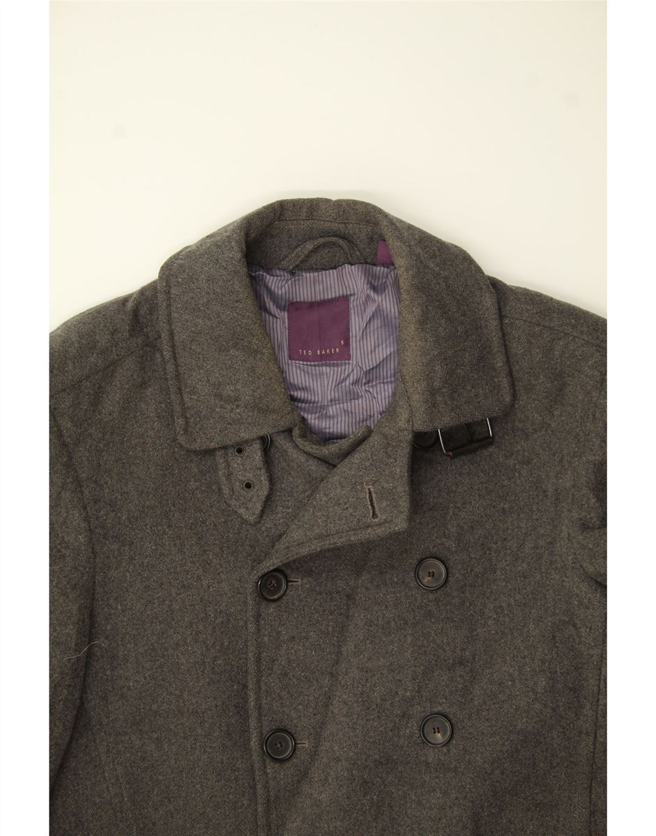 TED BAKER Mens Pea Coat Size 5 XL Grey Wool | Vintage & Second-Hand ...