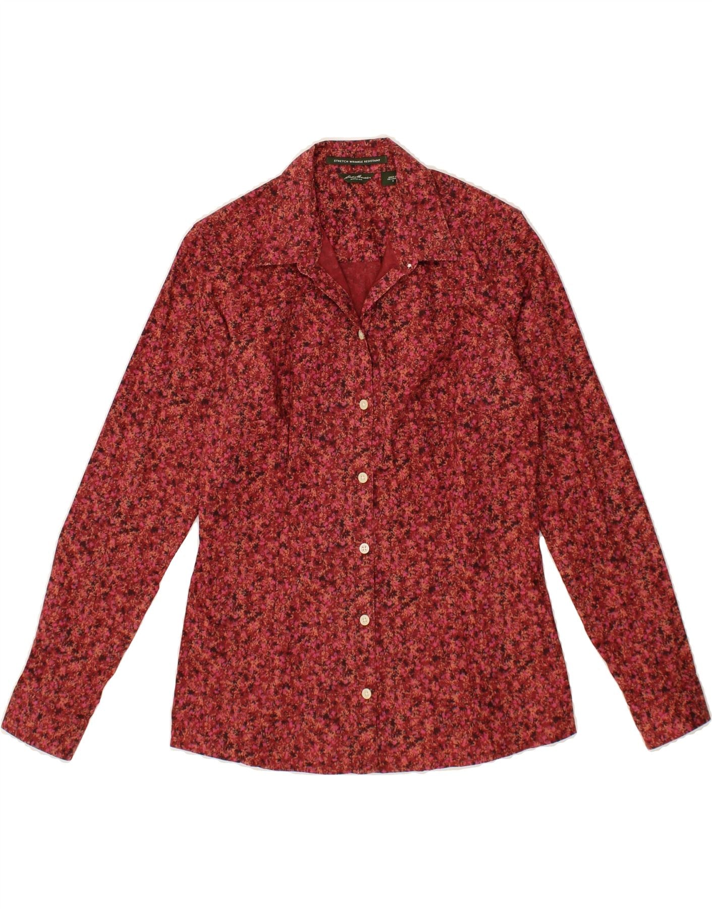 EDDIE BAUER Womens Wrinkle Resistant Shirt UK 10 Small Red Floral Cott ...
