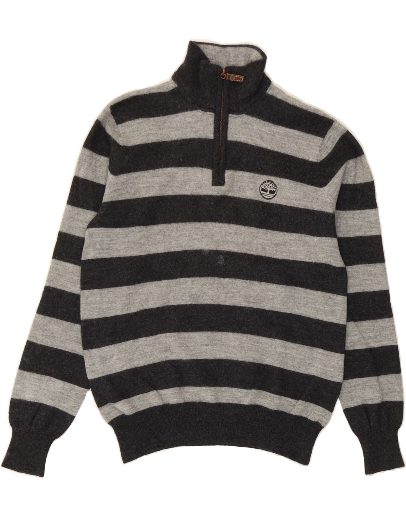 TIMBERLAND Mens Regular Fit Zip Neck Jumper Sweater Medium Grey Stripe ...