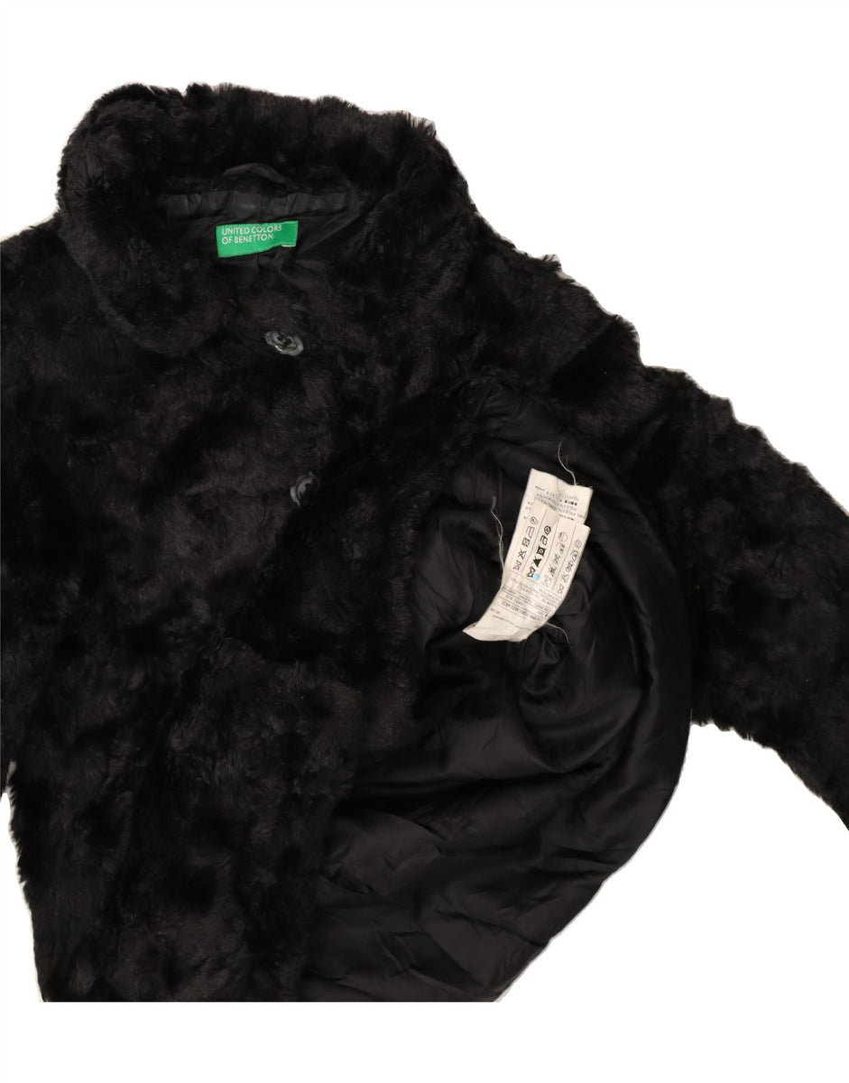 BENETTON Girls Faux Fur Jacket 7-8 Years Black Acrylic | Vintage ...