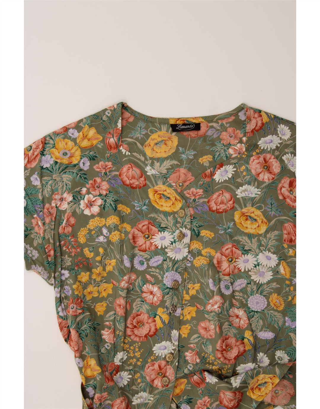 STUDIO LEONARDO Womens Short Sleeve Shirt Blouse UK 14 Large Green Flo ...