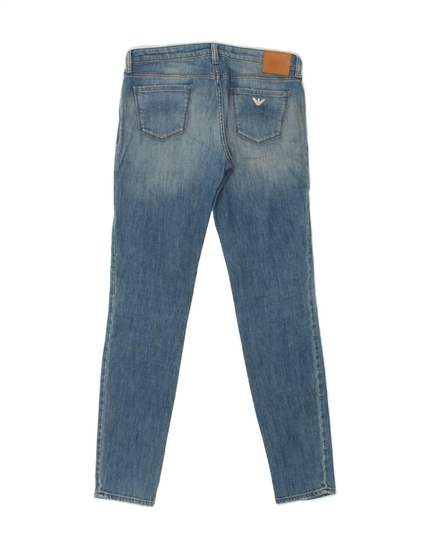 ARMANI Womens Distressed Skinny Jeans W28 L32 Blue Cotton Vintage Second Hand Clothing Online Messina Hembry